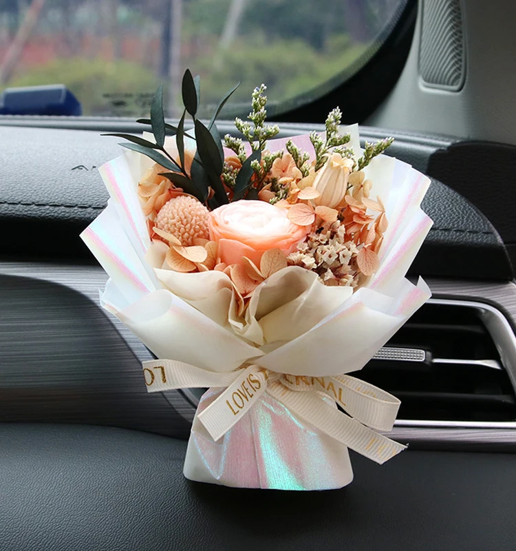 Natural Mini Preserved Rose Flower Bouquet Car Air Outlet Accessories ...