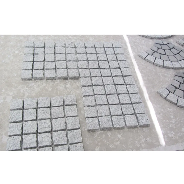 Interlock Grey Granite Cobblestone Mesh Tile Patio Paver Mats