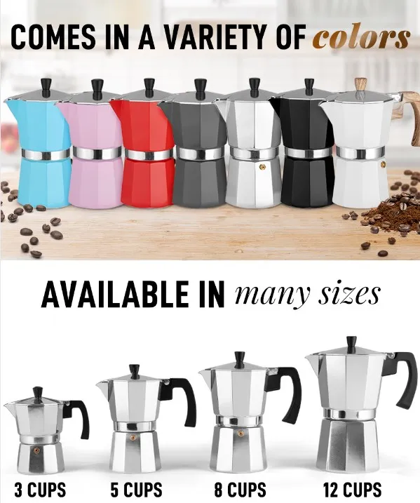 OEM Classic Premium Single Tube Mocha Maker Italian 1 3 6 Cups