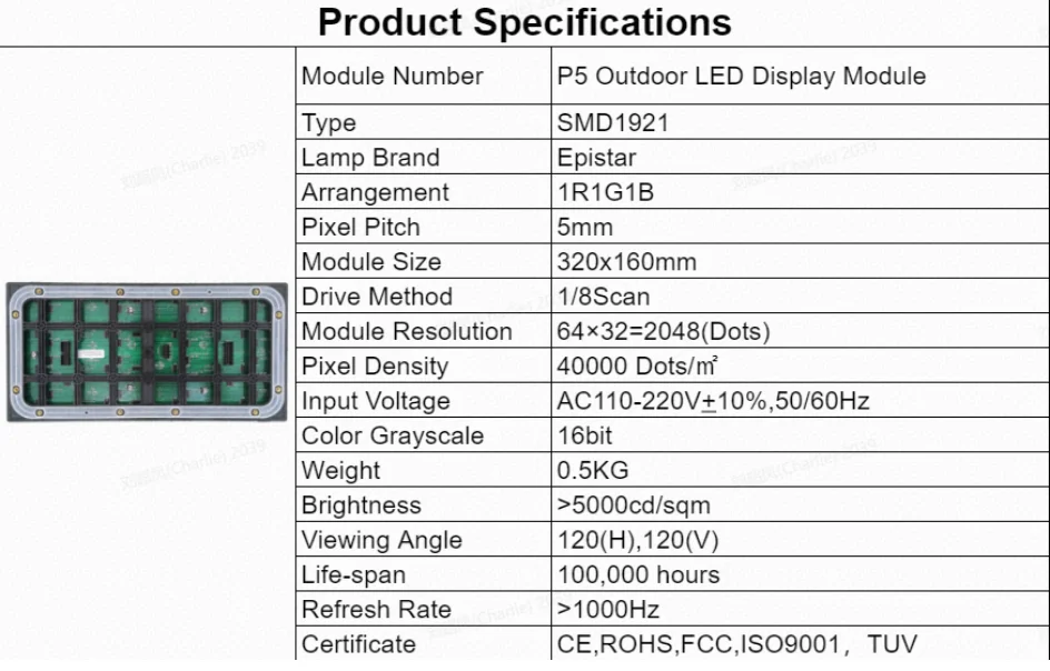 P5 LED Modules - Outdoor Displays with Full Color & Brightness