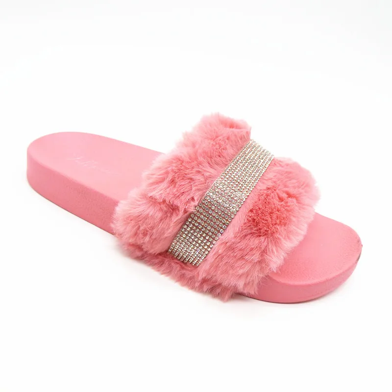 Womens Fur Slipper Rhinestone rainbow Sandals Women Furry Shoes Winter ...
