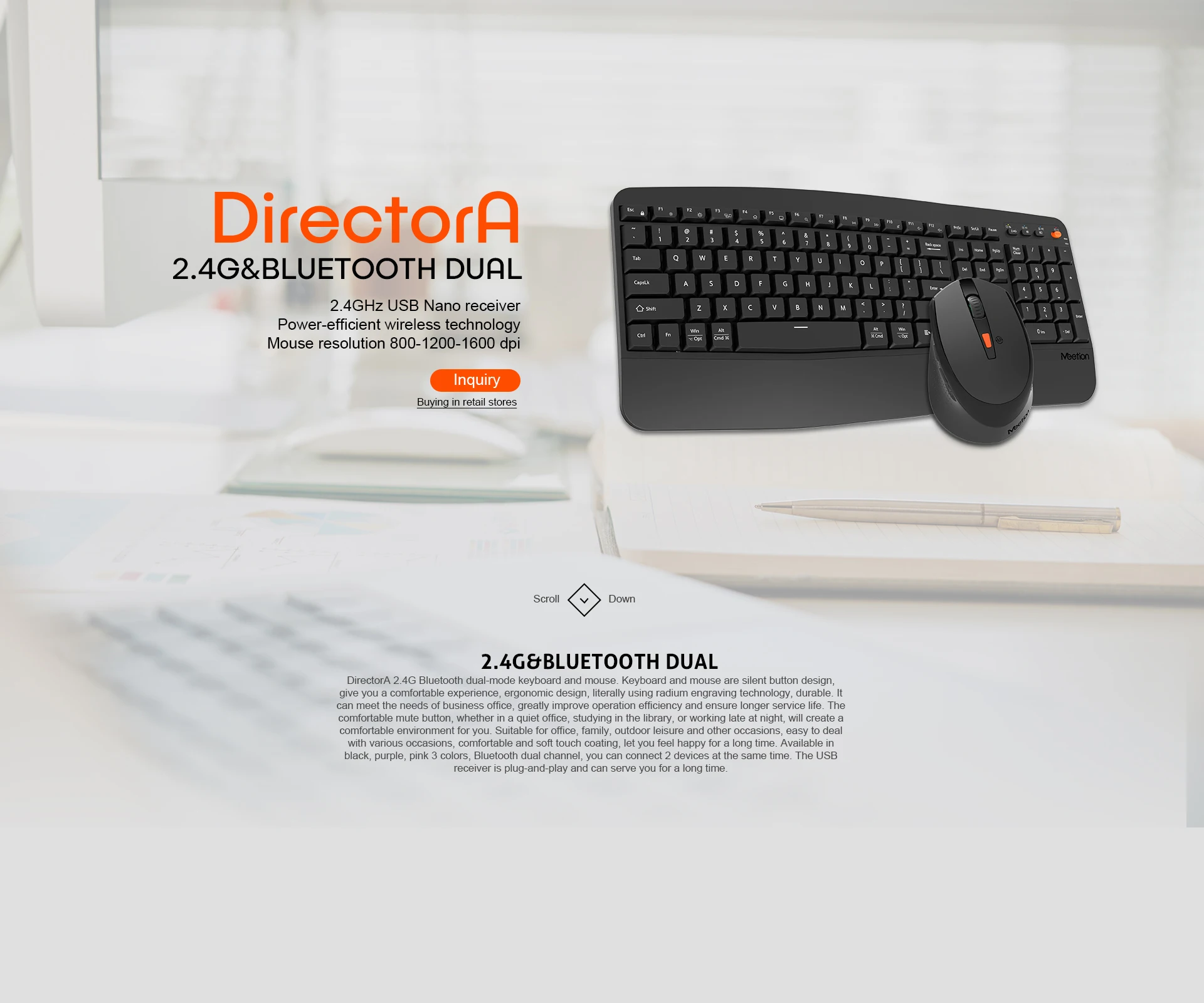 Meetion Directora Keyboard Mouse Combos5 With Wrist Rest Dual Model Multi Device Stylish