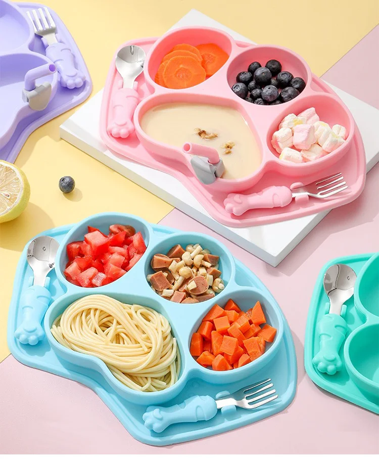 Kids Bpa-free Baby Divided Silica Gel Dinner Plate Portable Non-slip ...