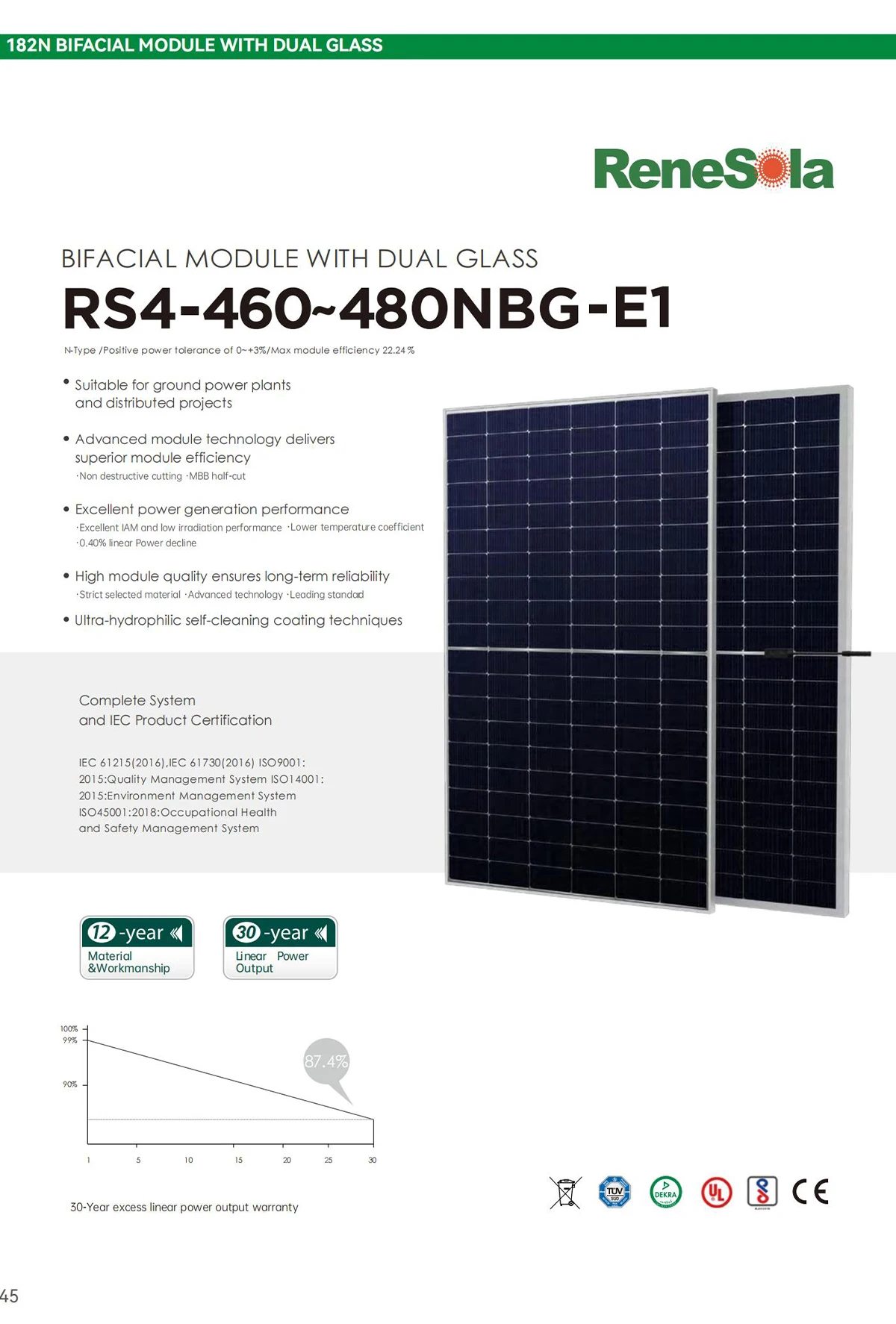 Renesola 480w N Type Pv Module Solar Panels 22.24% 460w 465w 470w 475w ...