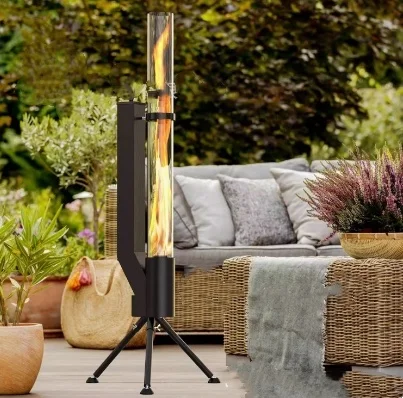Wood Pellet Fireplace Stove with Torch Kit Fire Glass Tube Outdoor ...