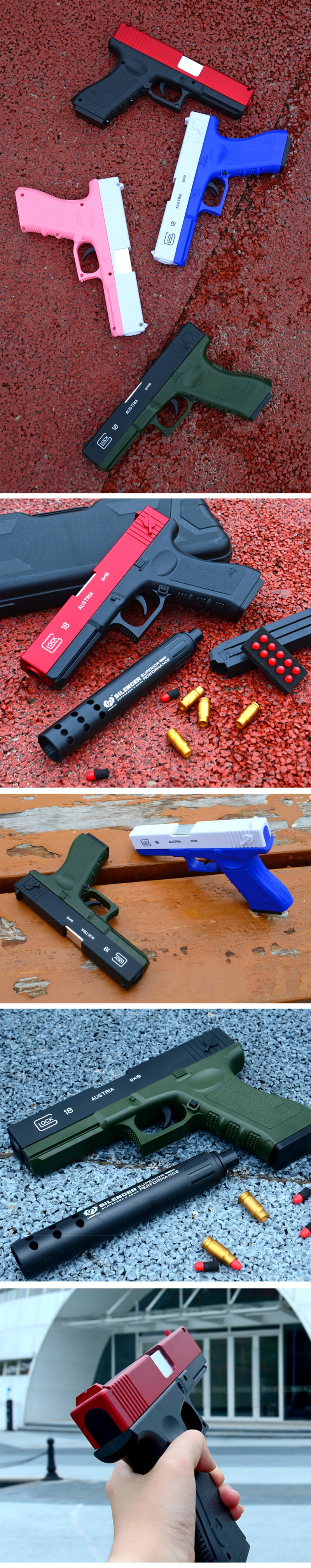 Shooting Toy Clip Silencer EVA Manual Loading Plastic Gun