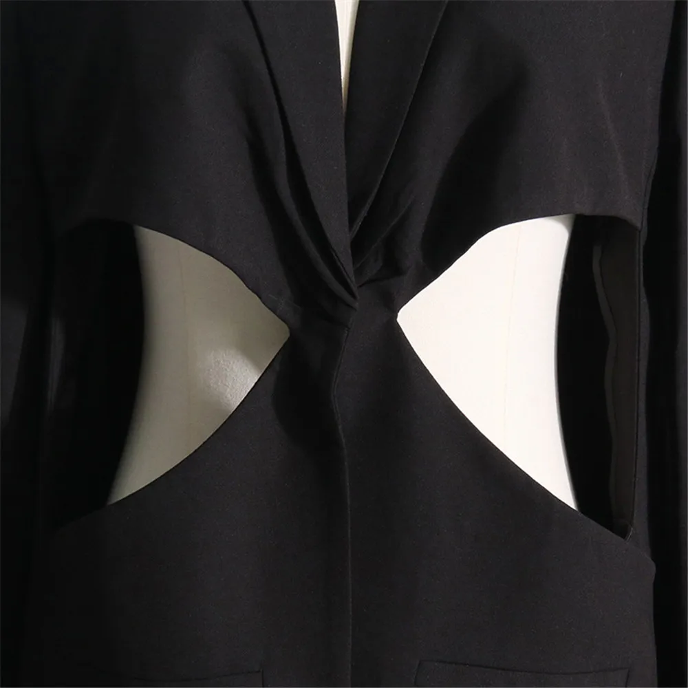 Women Hollow Out Expose Waist Blazer Office Lined Single Breasted Slim ...