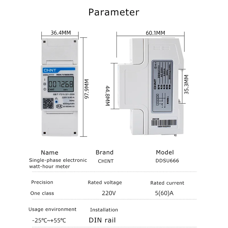 CHINT DDSU666 Digital Power Meter - Accurate Energy Measurement