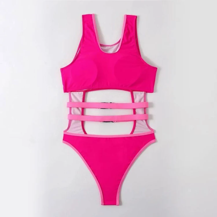 Fluorescent Bathing Suit Swim Suits Women Buckle Swimwear Neon Pink One ...