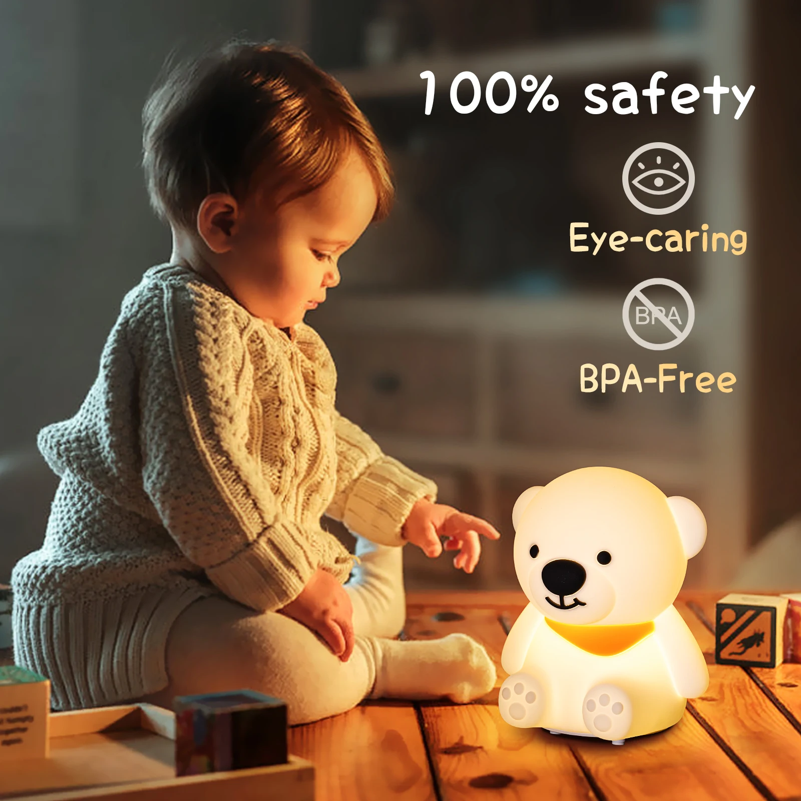 Remote Control Cute Little Bear Touch Nightlight Gift Usb Silicone ...