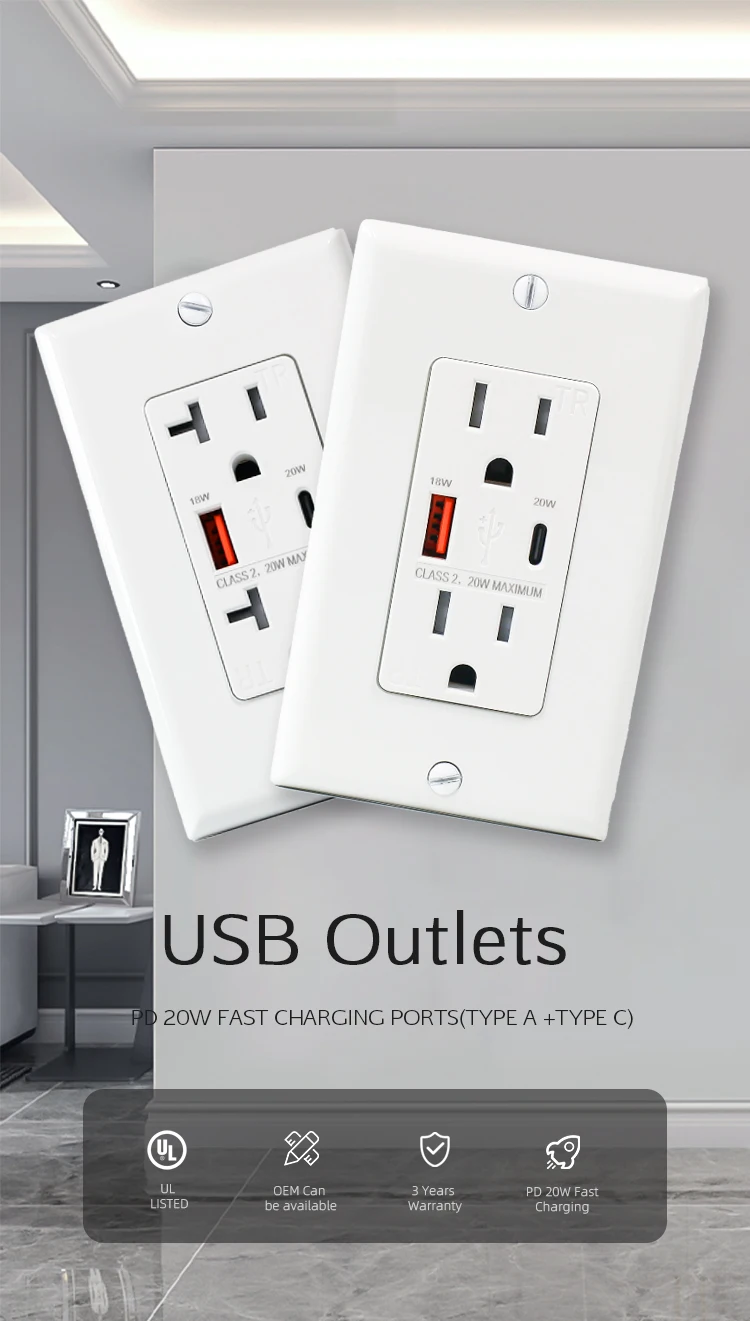 American Standard Duplex Usb Receptacle Quick Charger Usb Ports Type-a ...