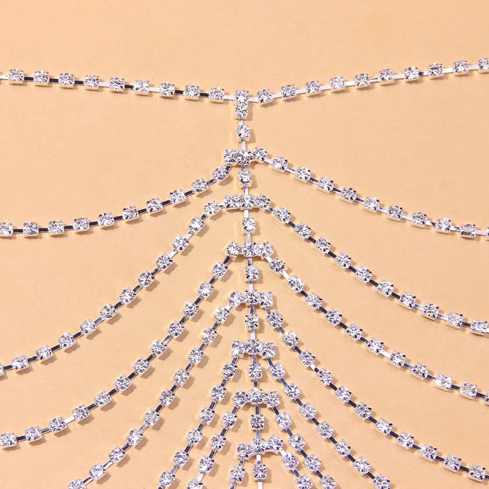 Shiny Multi Layer Wire Harness Top Bra Chain Rhinestone Body Chest
