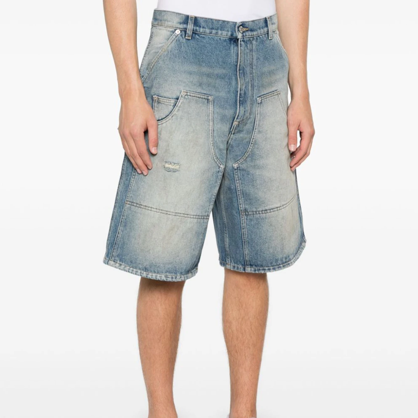 Shop Our Vintage Blue Washed Denim Jorts with Double Knee
