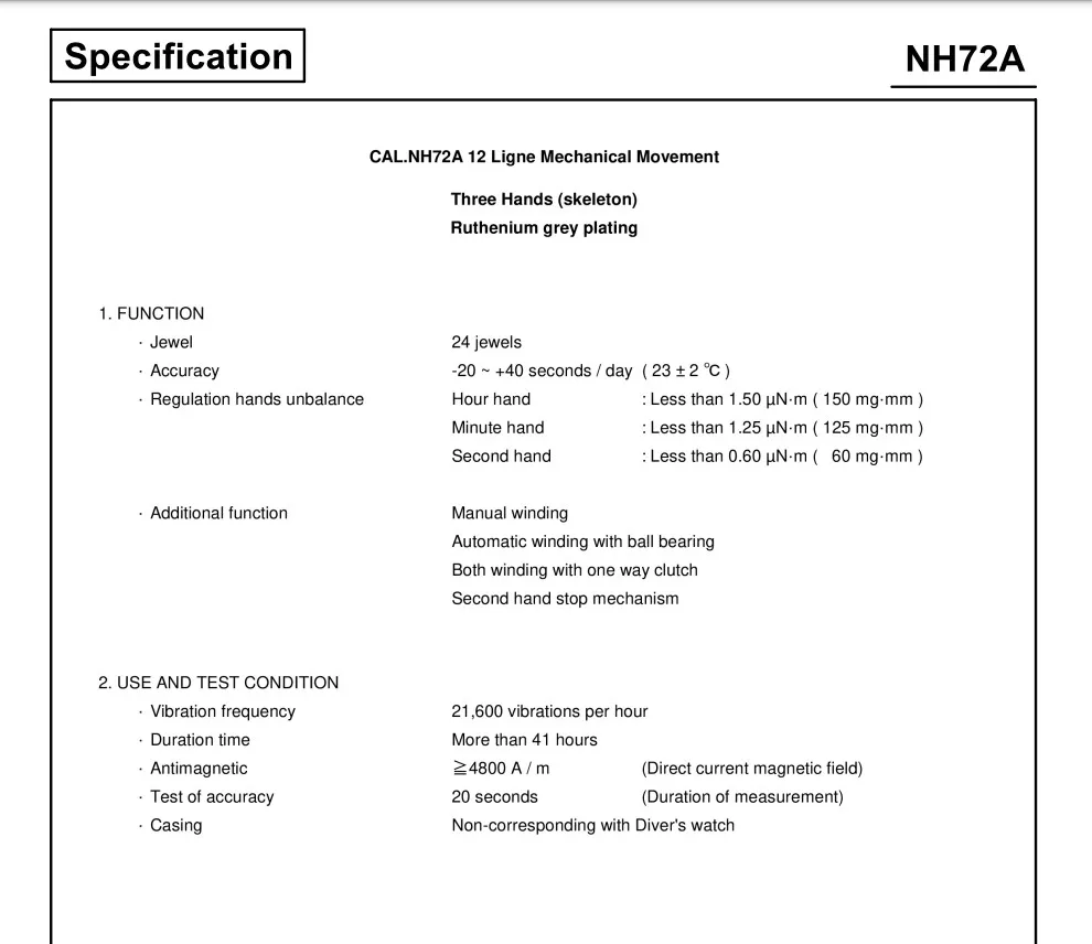 Nh72a机芯日本原装豪华自动骨架机械Nh72手表机芯24颗宝石，用于维修Mod更换| Alibaba.com
