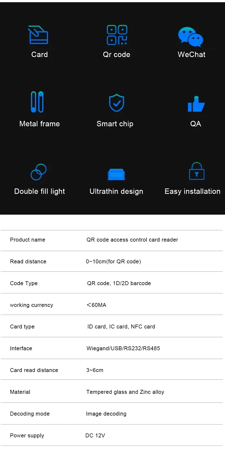 Smart Nfc Id Ic Card Reader Wiegand Access Control Card Reader Qr Code ...