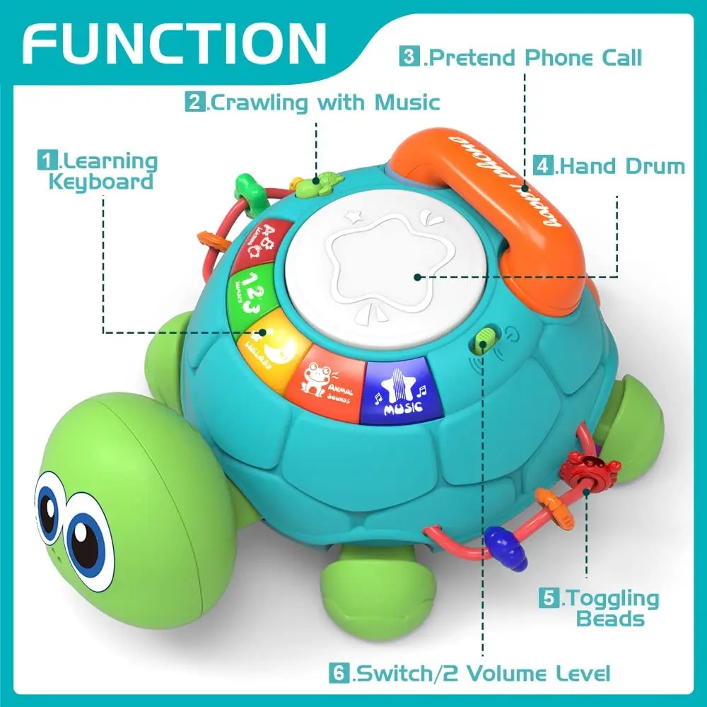 Musical Turtle Crawling Baby Toys Pretend Phone Call Toy With Lights ...