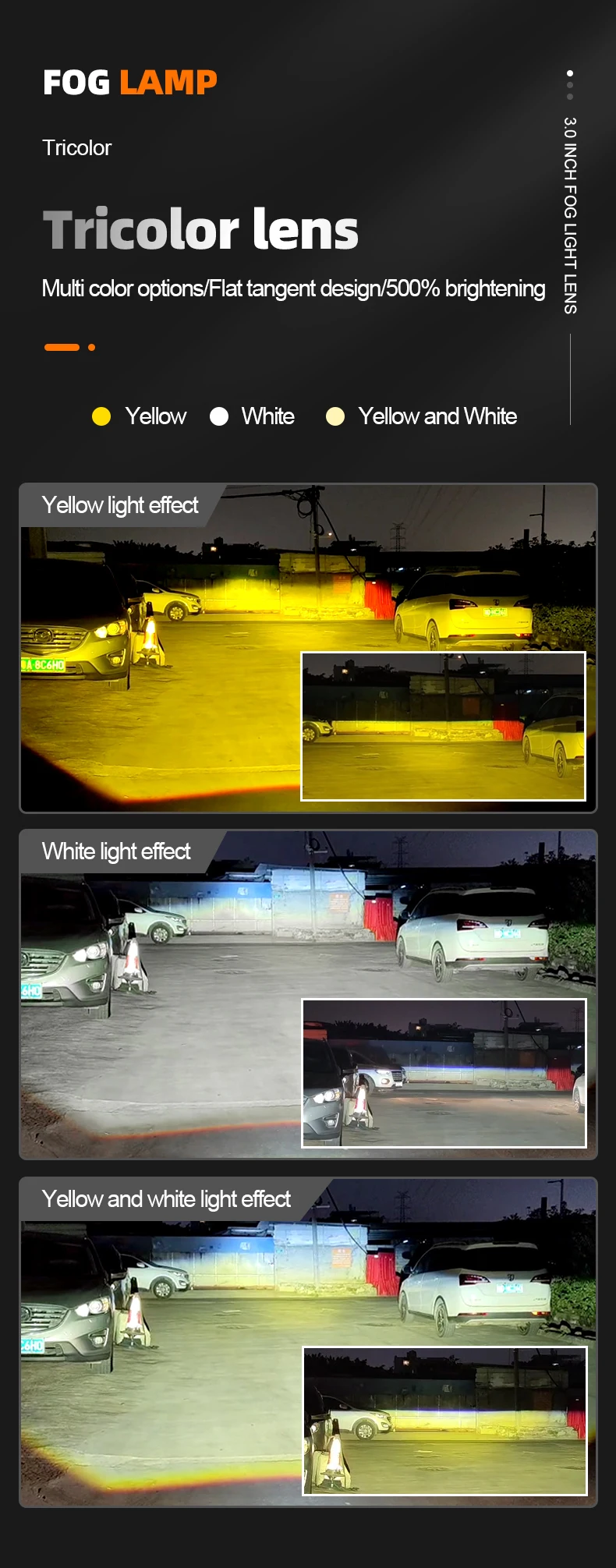 Factory Bi Led Lens Car Led Fog Lamp Dual Lens 3-colour Lens 3 Inches ...