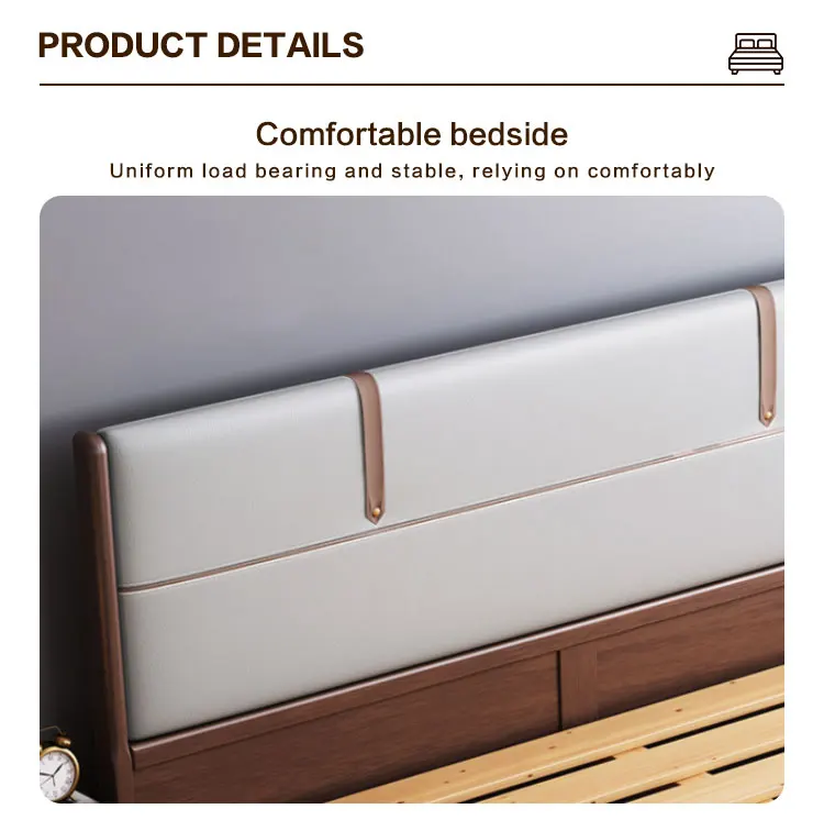 Modern Simple Solid Wood Bed Light Luxury Soft Rely on Double Bed 1.8m ...