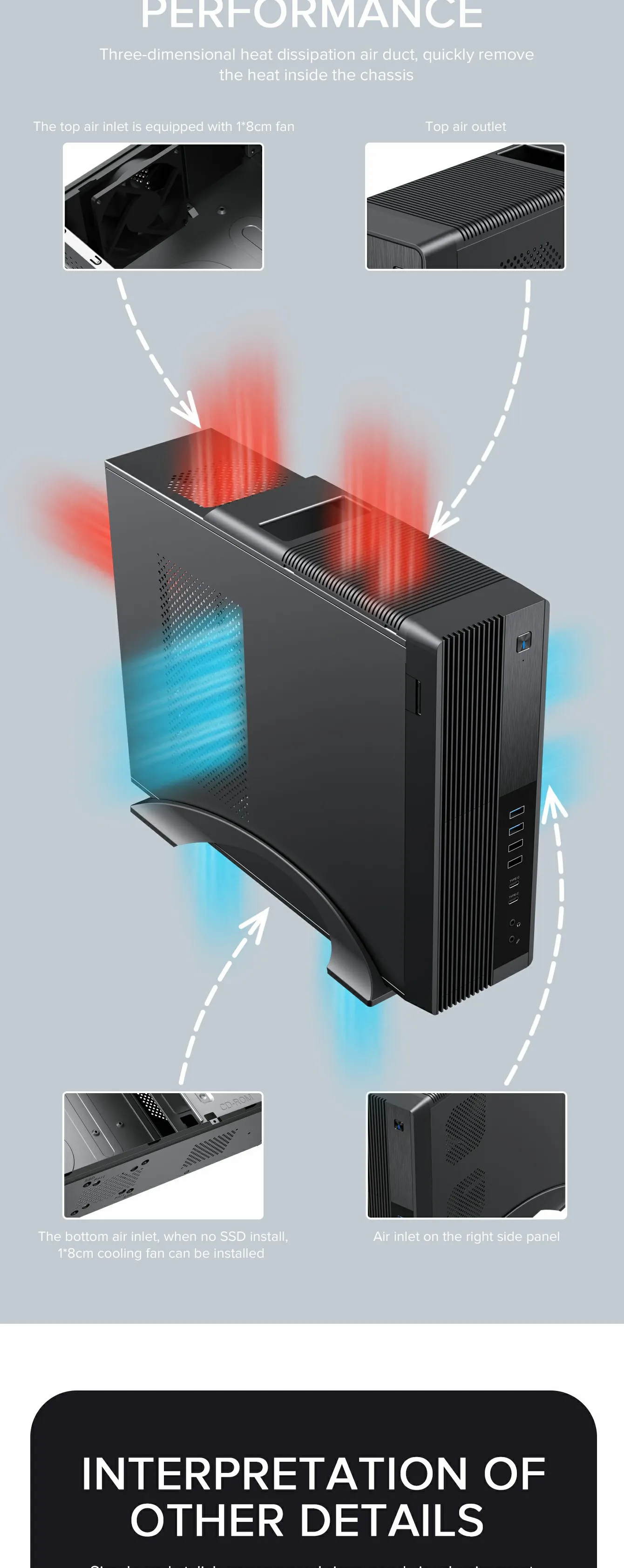 Mini Tower Desktop Chassis with Type-C Port Supported