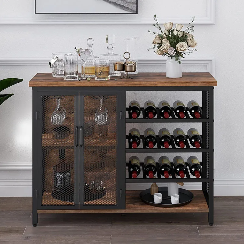 Living Room Industrial bar Cabinet Wooden Storage Cabinet 5 Layers Wine ...