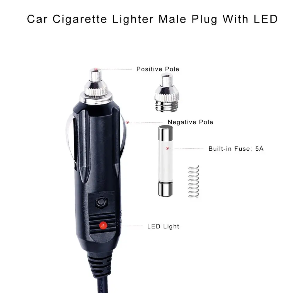 Cigarette lighter male plug with leads store