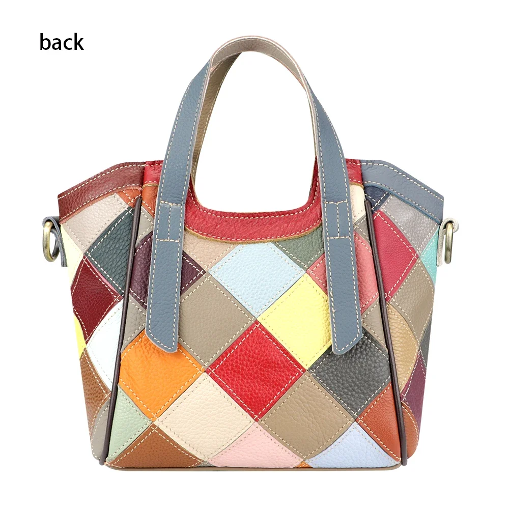 AndoBag Genuine Leather Top Handle Bags, Color Stitching Plaid ...