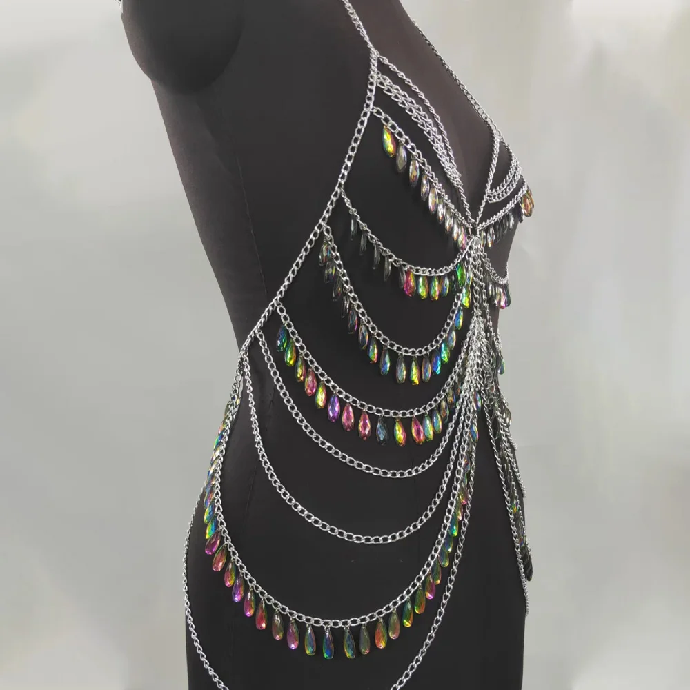 Luxury Colorful Crystal Long Dress Hollow Neck Hanging Body Chain for ...