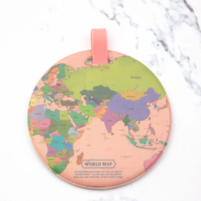Custom Round Earth World Map Luggage Name Tag Hot Pressing Pvc Tag For ...