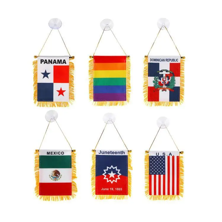 Custom Mini Car Flags - Double Printed Logo & Fringed Silk