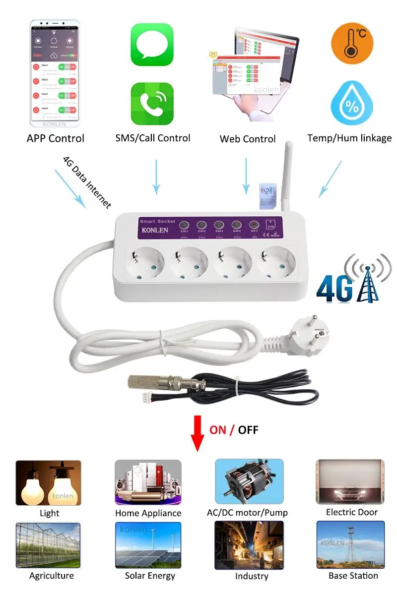 Smart Power Socket with 4 Outlets and Temperature Sensor