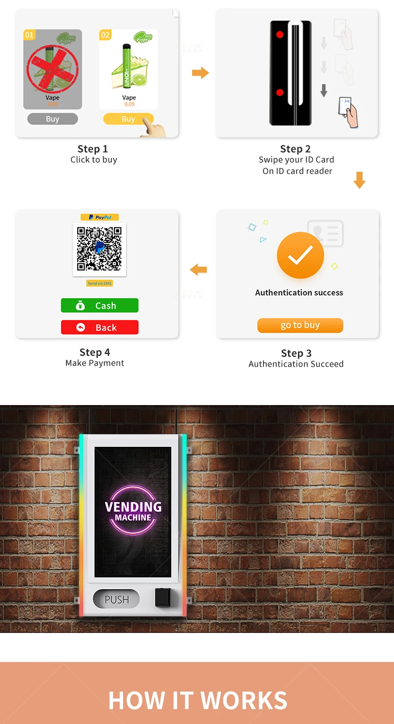 24 Hours Self Service Automatic Vending Machine Wall Mounted Face ...