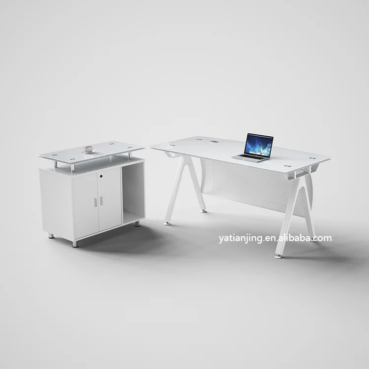 Custom Modern Design Office Desk - L Shape White Glass