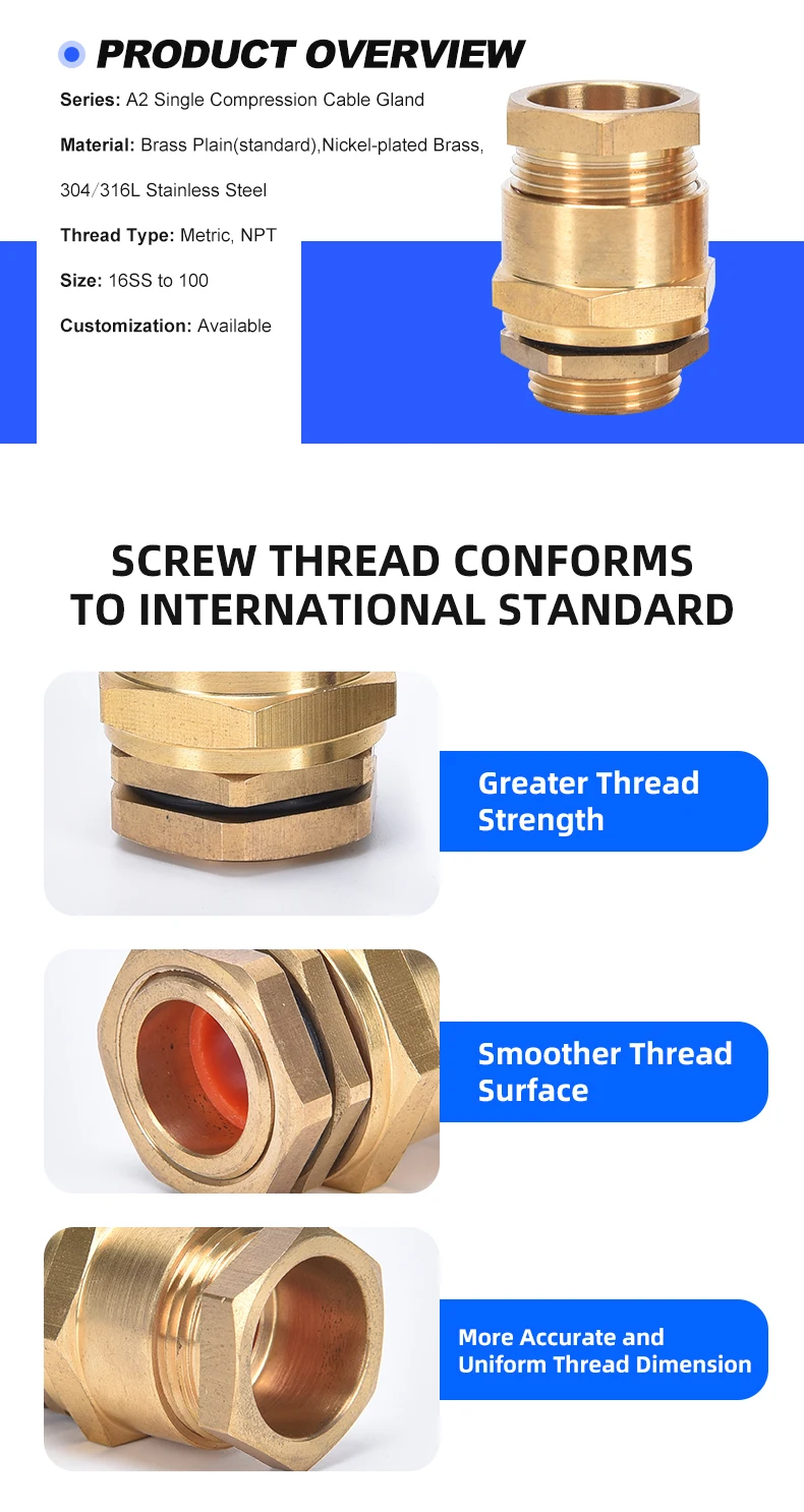 Outdoor Weatherproof Type A2 Brass Cable Glands Size 20l Single ...