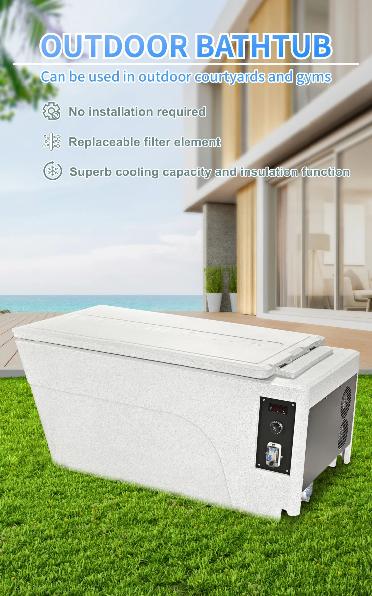 New Model Rectangular Ice Bath Tub Acrylic One Piece Cold Plunge 1HP Chiller Integrated All in v ...