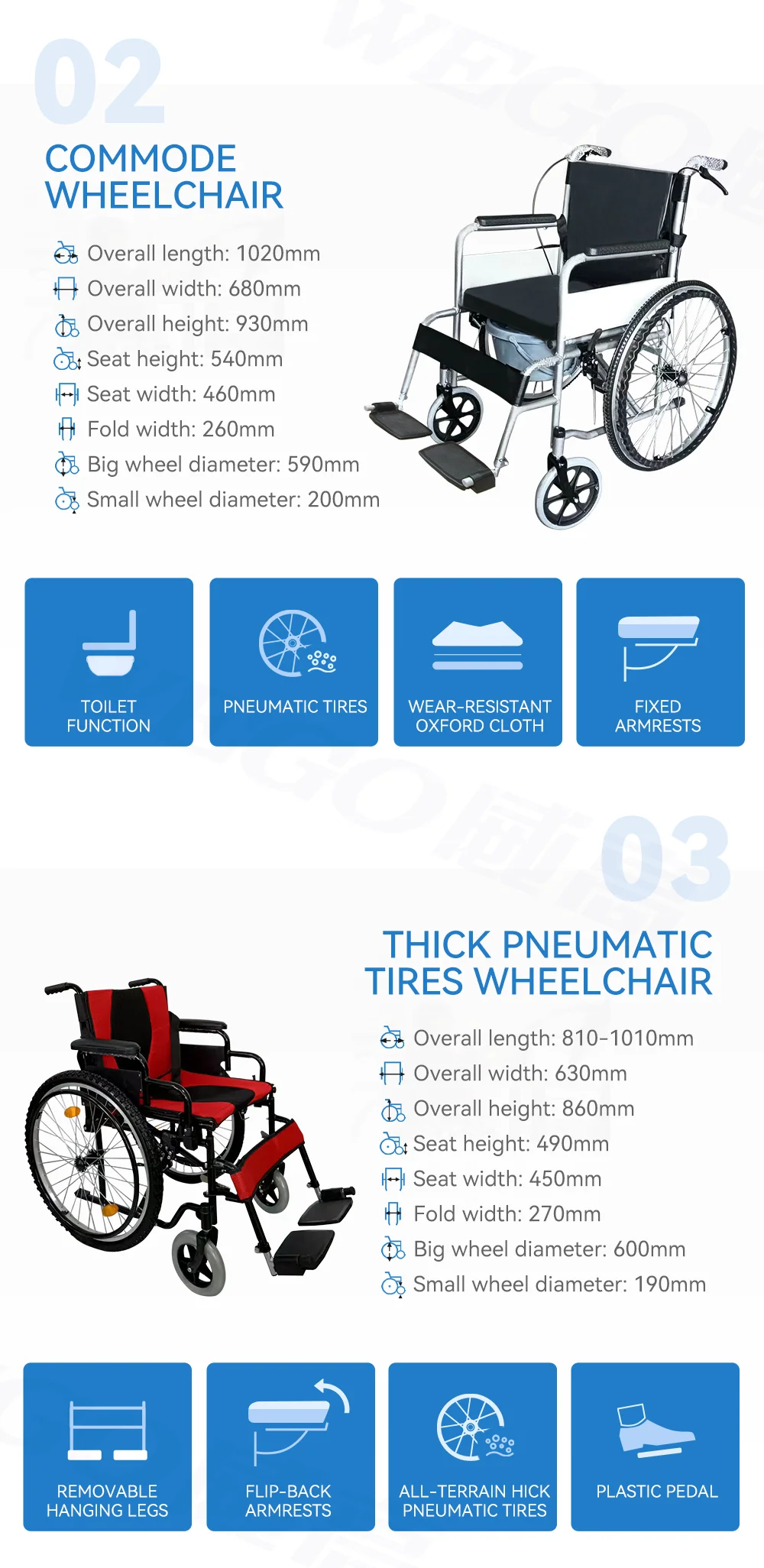 Wego Foldable Manual Aluminum Alloy Frame Full Lying Hydraulic Handrail Wheelchair With Toilet ...