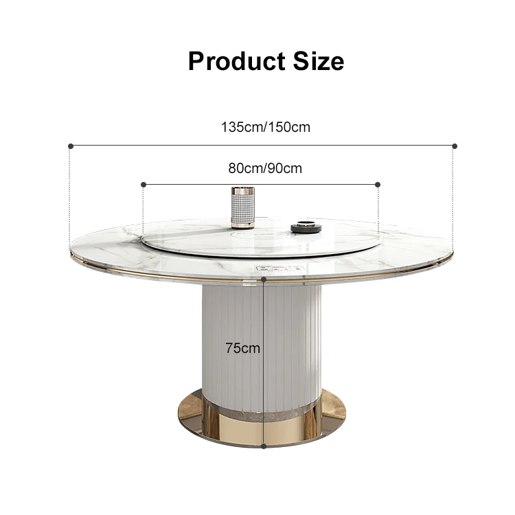 Italian Round White Rotary Dining Table Set With 8mm Tempered Glass ...