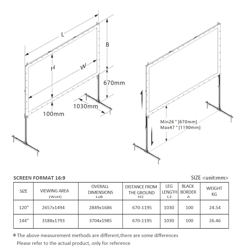Screen Pro 120 Inch 16:9 Hd 4k Outdoor Indoor Projection Screen For ...