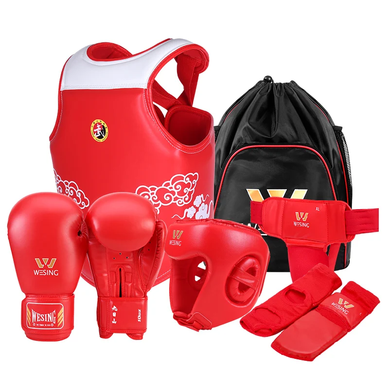 Wesing Pu Leather 6 Pieces Sparring Gear Set Martial Arts Sanda Wushu ...