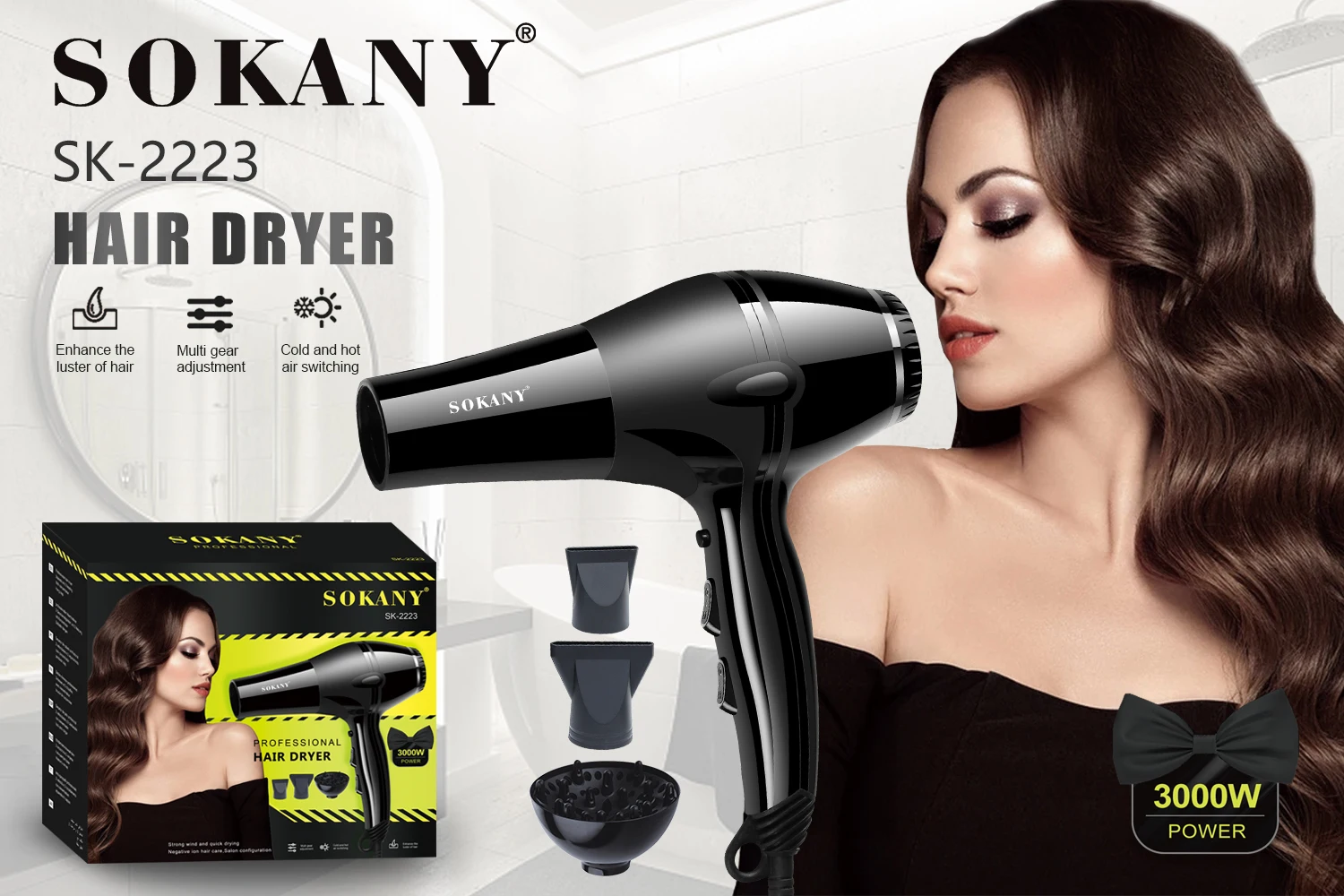 Sokany Professional Ionic Hair Blow Dryer - Quiet & Lightweight