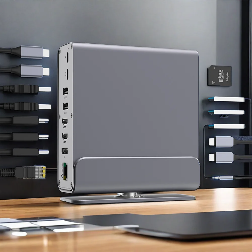 USB-C Dual HD 4K Docking Station 16-in-1 Multi-Function Hub Adapter ...