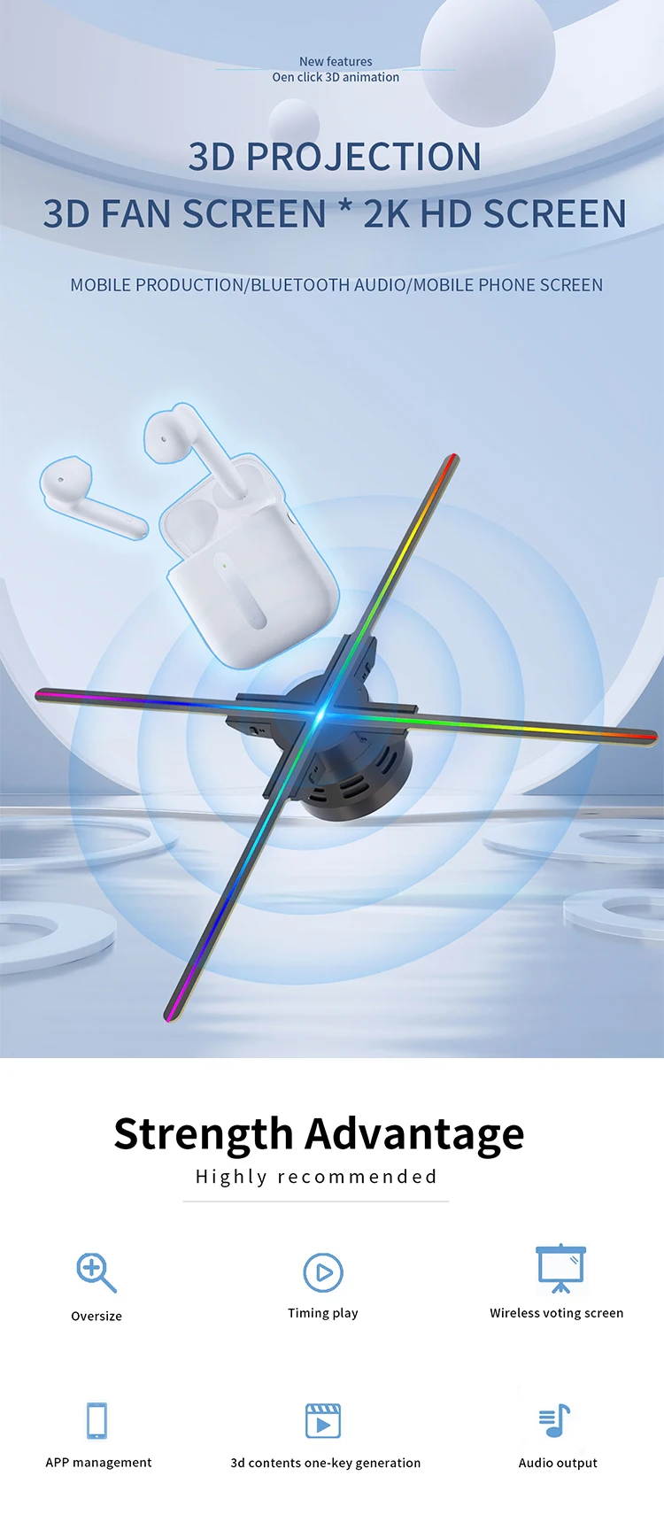 3d HOLOGRAM Fan 52cm Holographic 3d Display 4 Blades Fan Display 512 Lamp Beads LED Fan 512P ...