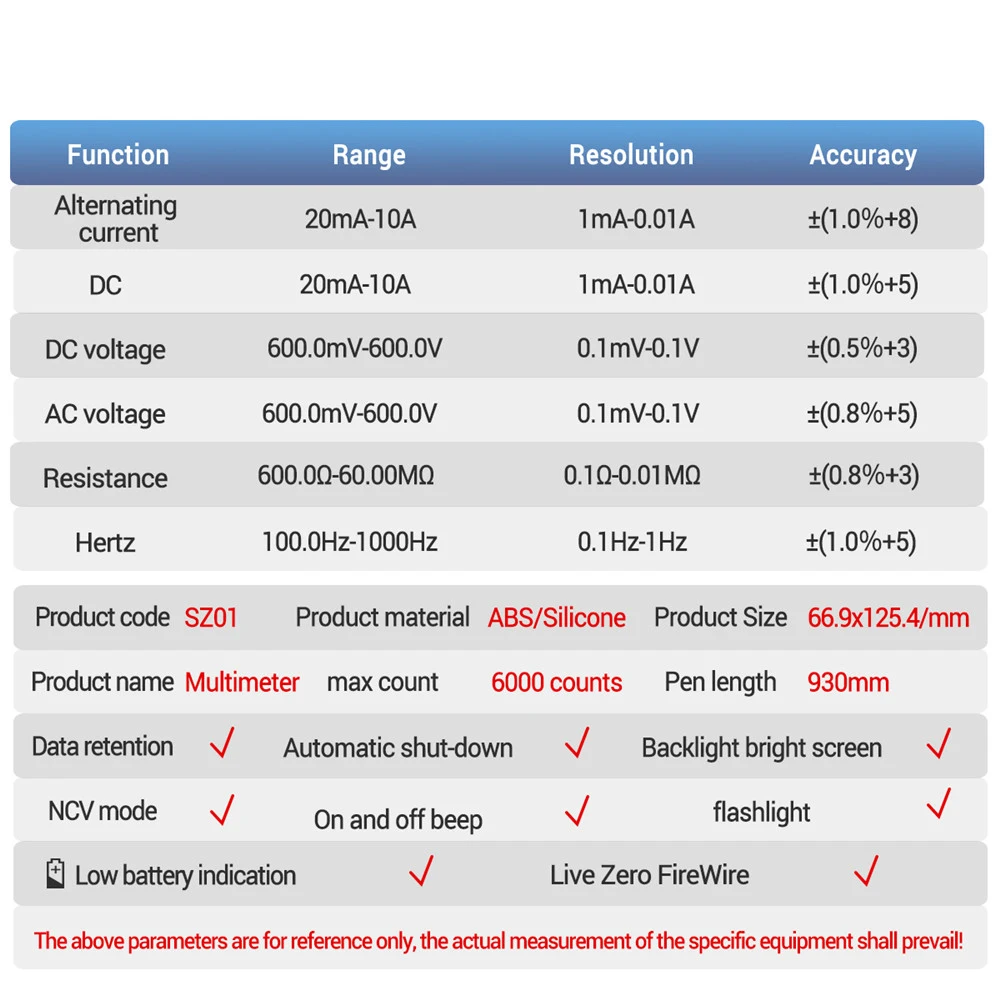 Smart Digital Multimeter 6000 Counts True Rms Auto Range Multimeter Ac ...