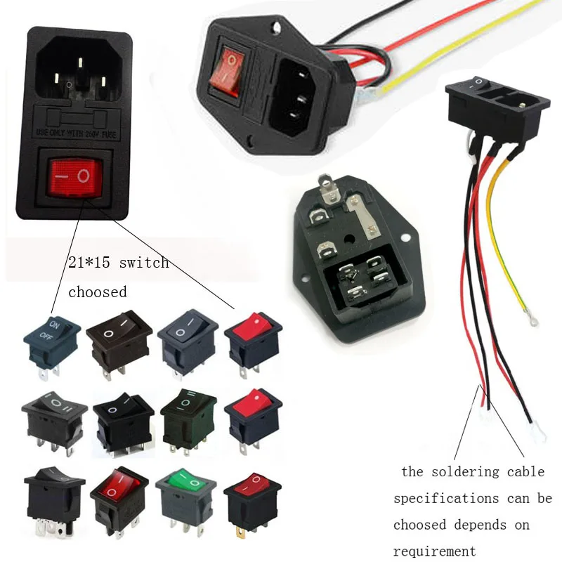 3 Pin IEC320 C14 Inlet Module Plug Fuse Switch Male AC Power Socket 10A ...