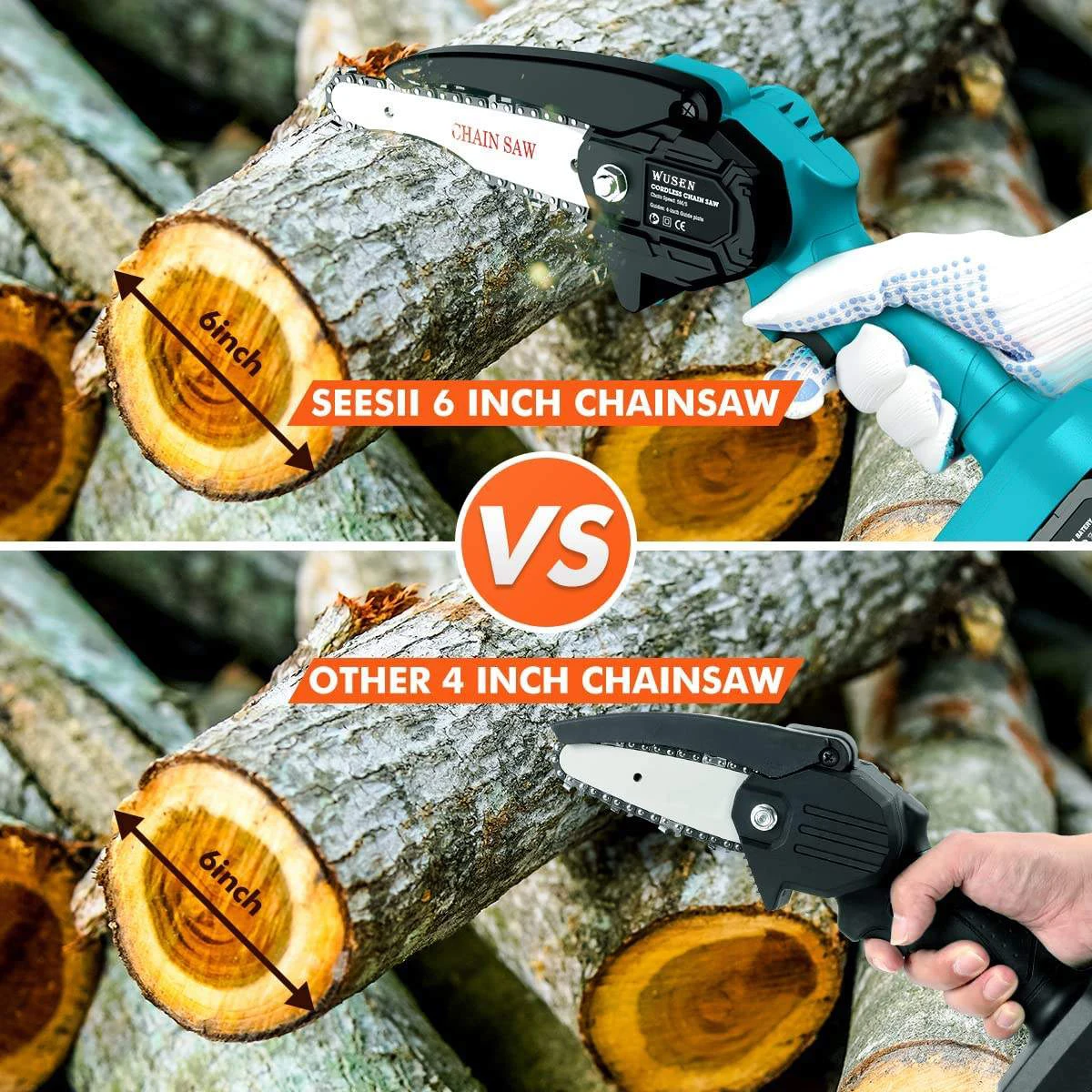 Mini Chainsaw 6-Inch - Cordless Power with Security Lock