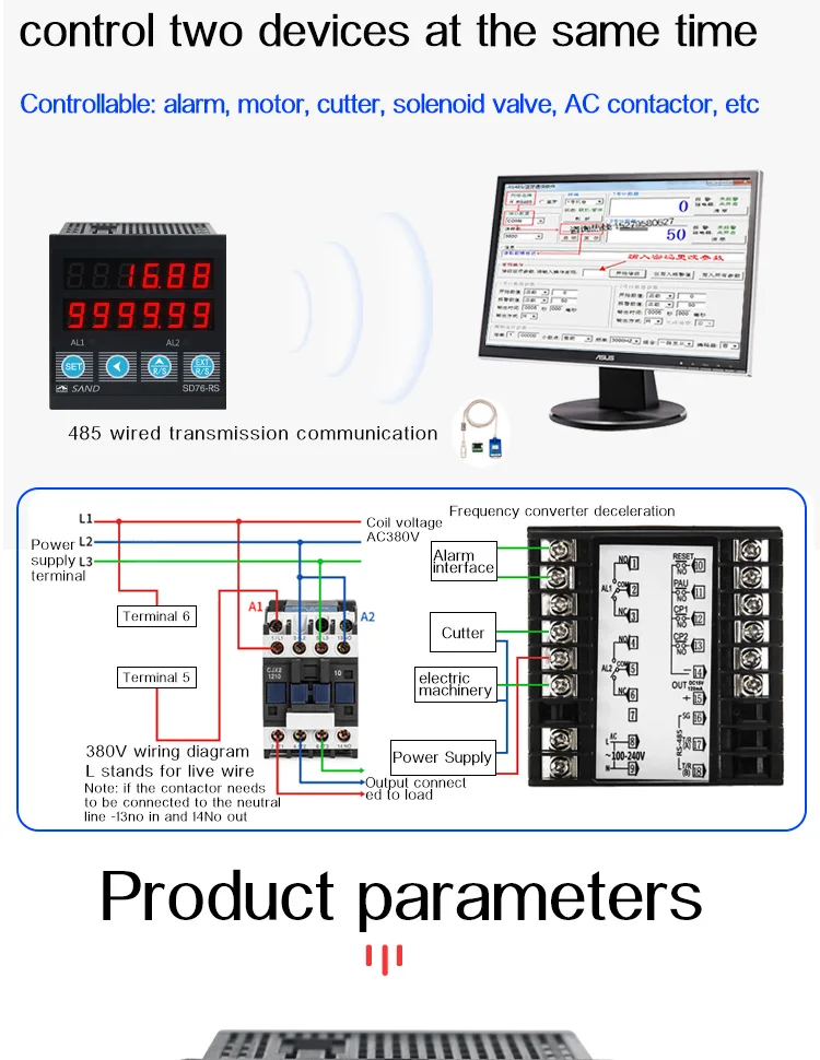 Jakon Sd76-rs Led Digital Length Meter Counter With Modbus Rs485 Odm