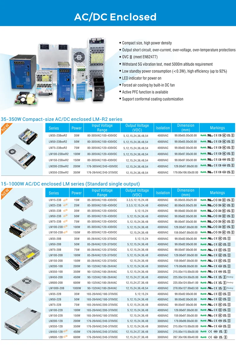 Mornsun Industrial Power Enclosed SMPS LMF1000-20B12 AC DC Enclosed 12V ...
