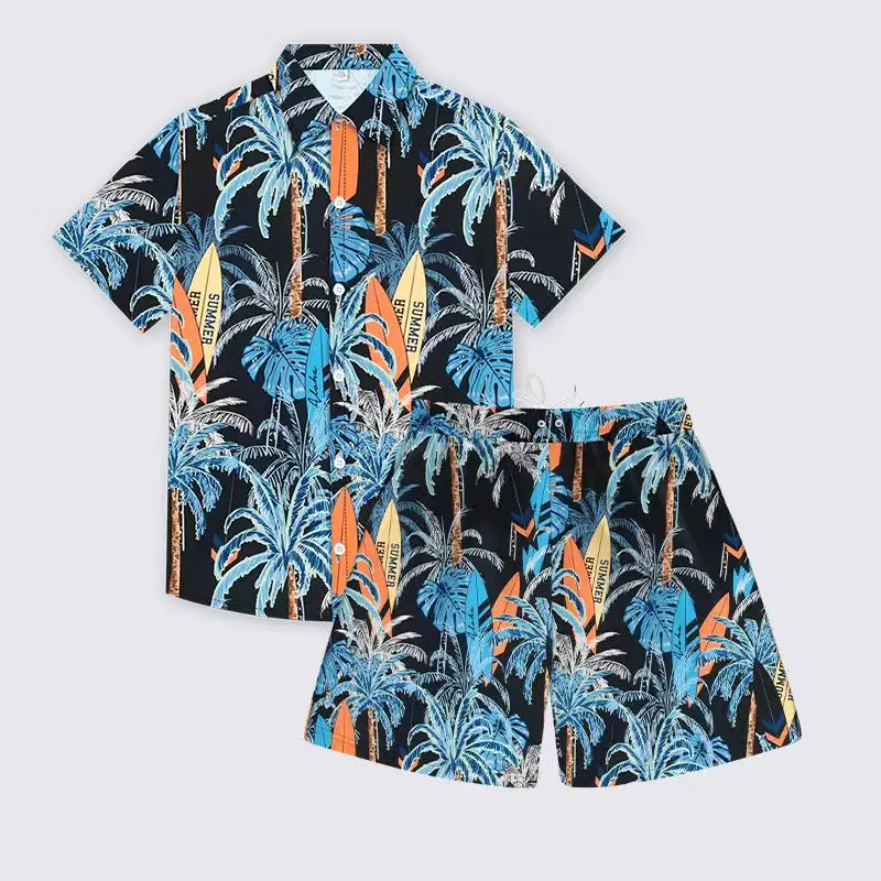 Short Sleeve Beach Wear Jogging Suit Men Two Piece Short Sets Shirt And ...