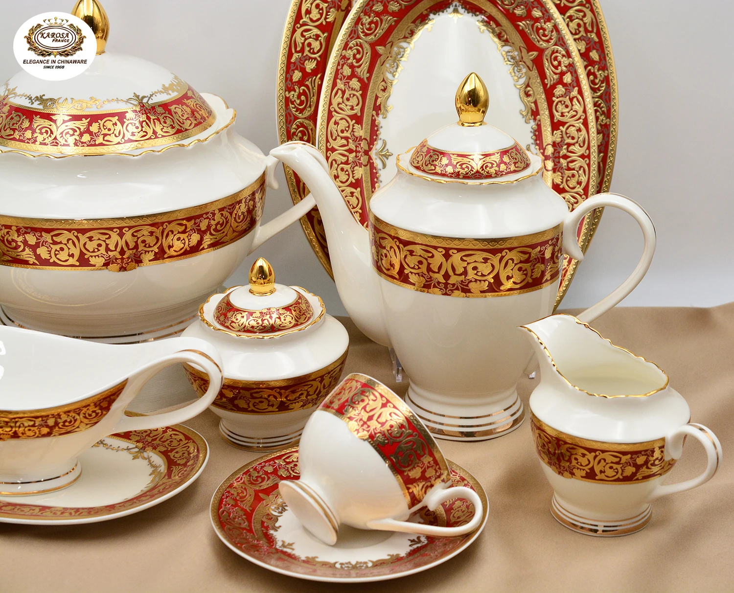 Royal Style Embossed Real Gold Dinnerware Set for 12 - Luxury Bone ...