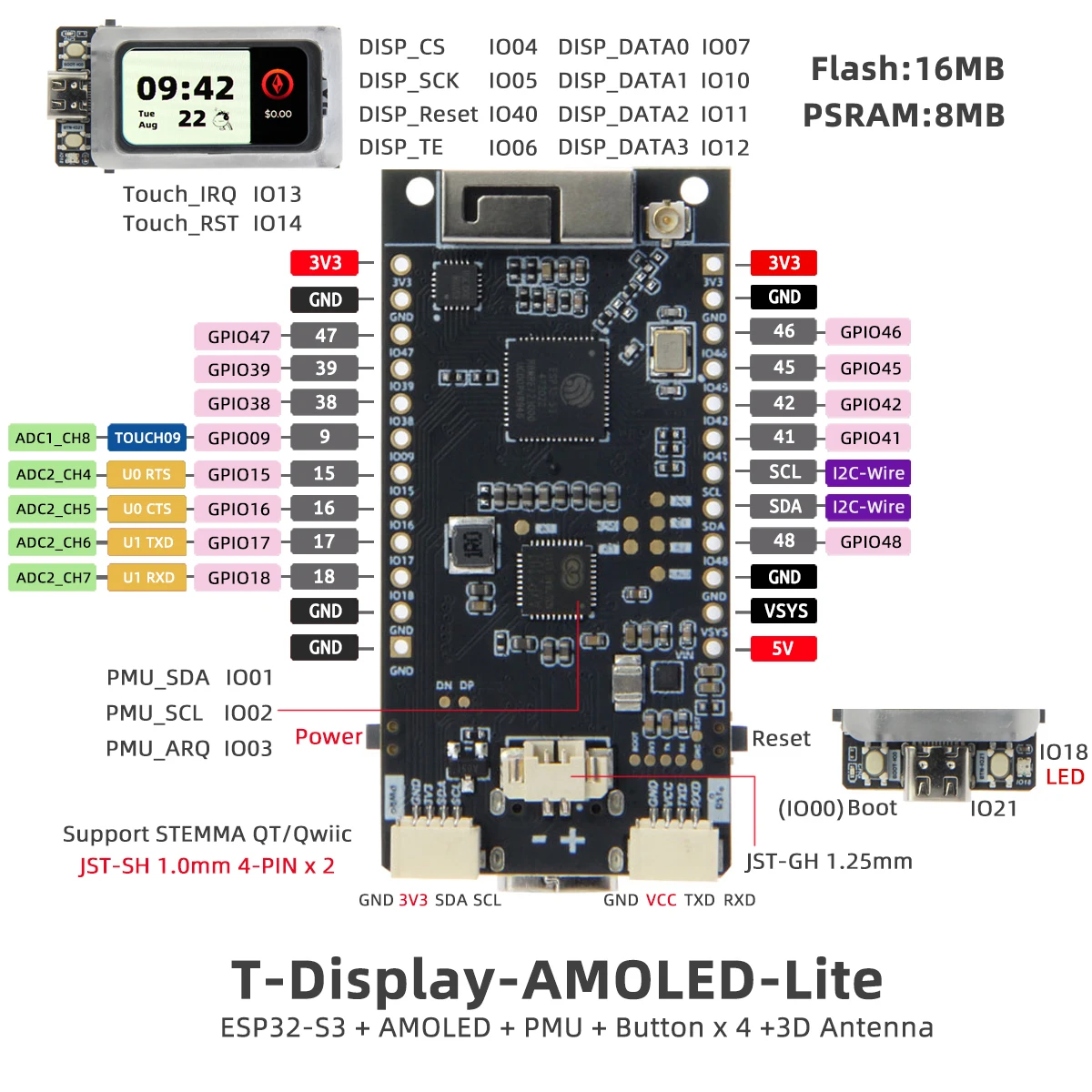 Lilygo T-display-amoled-lite Esp32-s3 Development Board Esp32-s3r8 Dual-core Microprocessor 1 ...