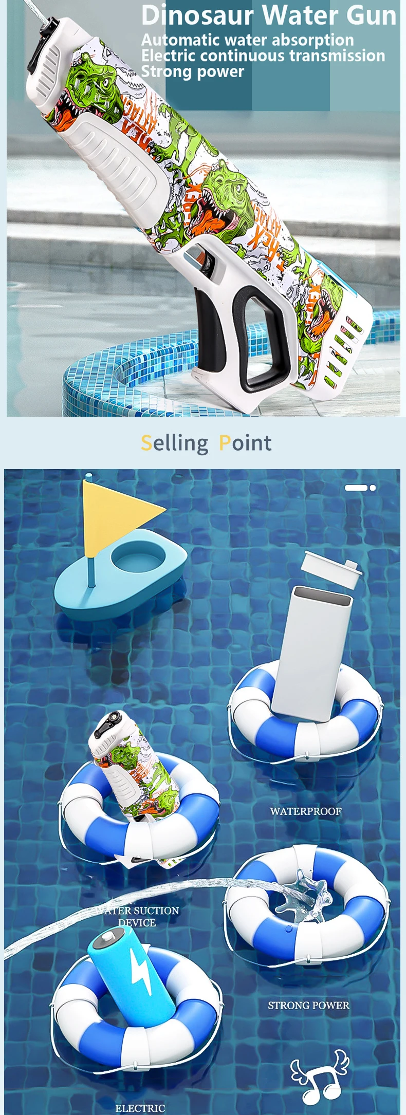 2024 Summer Automatic Shooting Water Guns Toy Cartoon Dinosaur Squirt ...